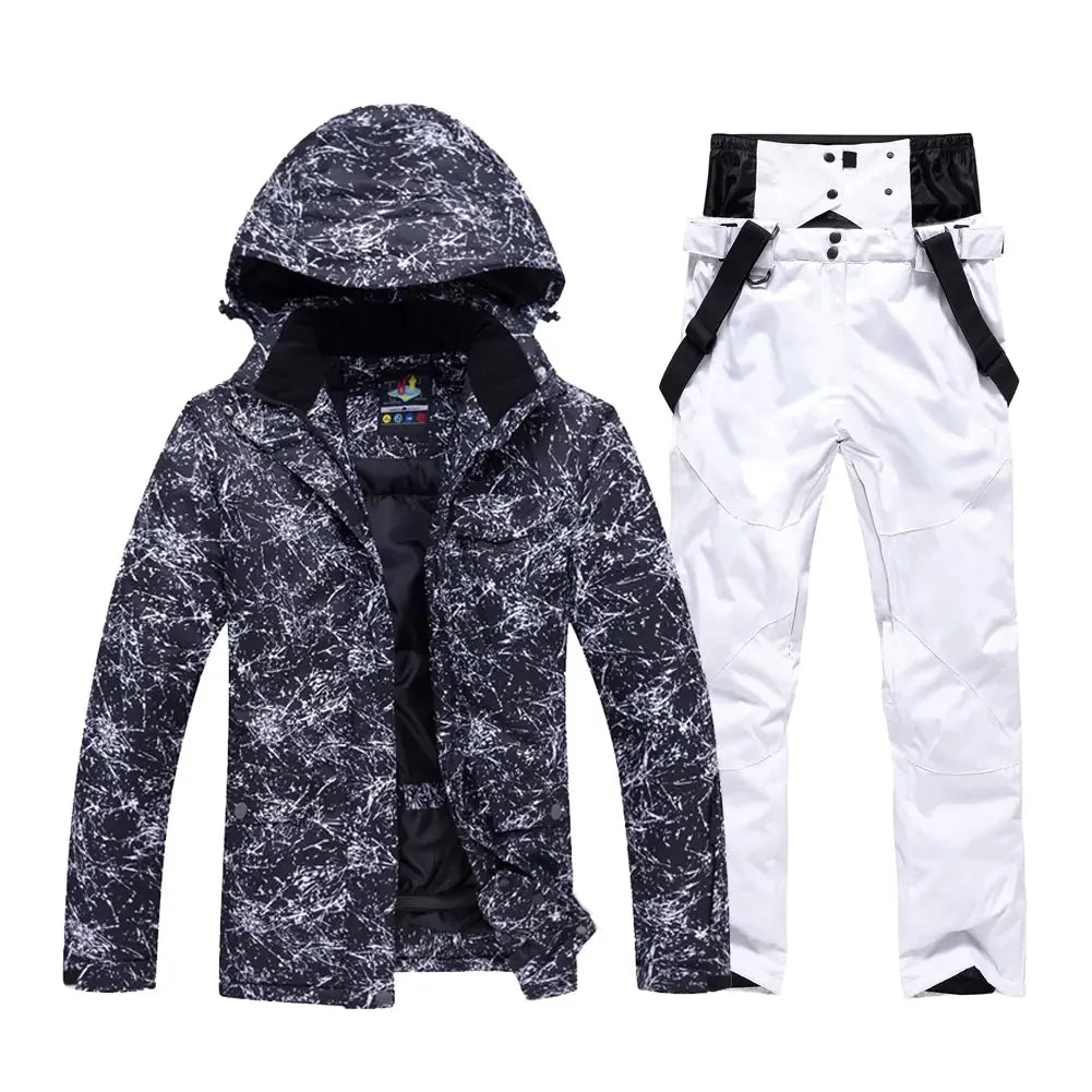 Unisex Snowboard Ski Jacket and Pants Set Marble Pattern Ski Wear ...