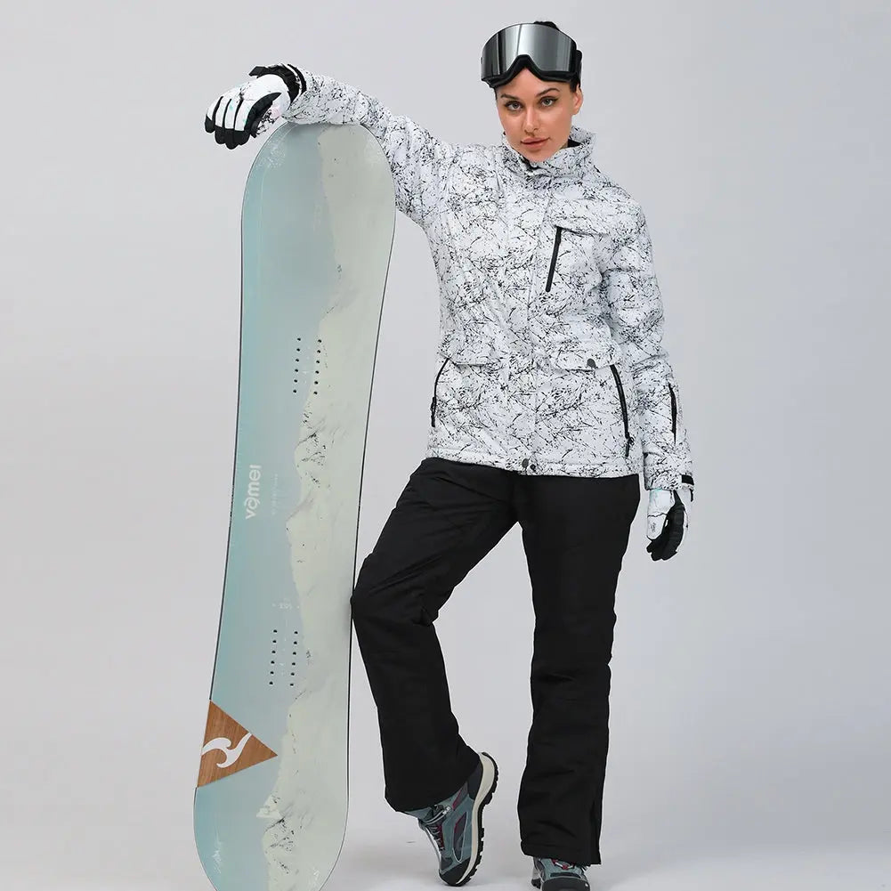 Women Snowboard Ski Jacket and Pants Set Marble Pattern – HOTIANSNOW