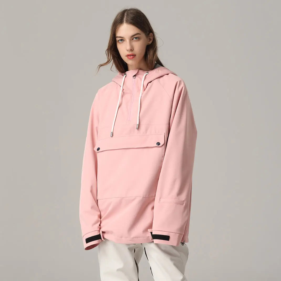 Women Half-zip Solid Color Pullover Hooded Insulated Ski Jacket ...